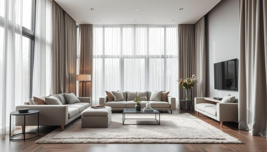 Moderne kurze Gardinen Wohnzimmer modern Ideen 2025